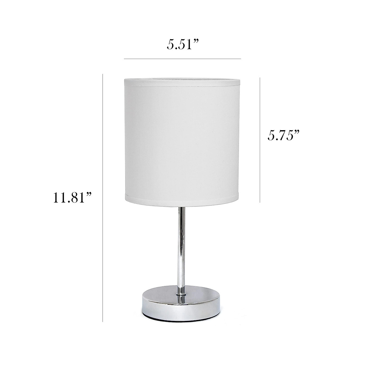 Simple Designs LT2007-WHT Chrome Mini Basic Table Lamp with Fabric Shade, White