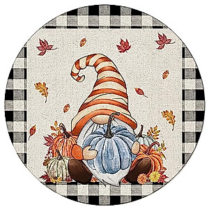 Thanksgiving Plaid Round Area Rug 3ft,Washable Outdoor Indoor Carpet Runner Rug for Bedroom,Kitchen,Living Room,Office,Area+Rug Small Bath Door Desk Floor Mat Buffalo Check Gnome Pumpkins Black Beige