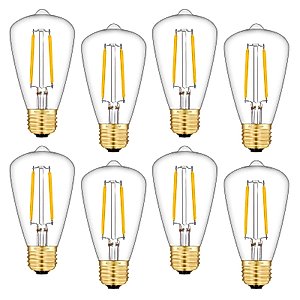 AOMRYOM 2W LED Edison Bulb 30W Equivalent 250LM, 3000K Warm White E26 Medium Base, Vintage Edison Style Tiny ST48 / ST14 Clear Glass Dimmable LED Filament Light Bulbs, Pack of 8