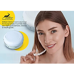 Denture Case, Definitely No-Leak Portable Retainer Case Denture Bath Box for Traveling Perfectly, Denture Cups for Soaking Dentures & Mirror(Black)