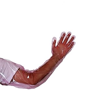 UoYu Disposable Soft Plastic Film Gloves Long Arm Examination Artificial Insemination Glove (10 Pcs/Pink)
