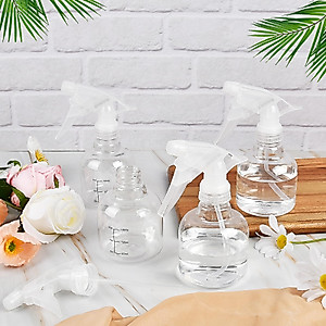 Worldity 24 Pcs Empty Plastic Spray Bottles 8 oz, Clear Spray Bottles, Mini Spray Bottles with Measurement Adjustable Nozzle, Refillable Spray Bottles for Hair Plant Kitchen Bath