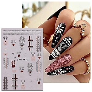 JMEOWIO 10 Sheets Glitter Christmas Nail Art Stickers Decals Self-Adhesive Pegatinas Uñas Cute Snowman Snowflake Line Xmas Winter Holiday Nail Supplies Nail Art Design Decoration Accessories
