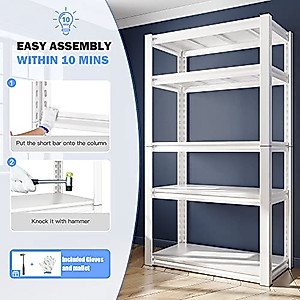 Raybee 72" Storage Shelves Heavy Duty, 2010LBS Heavy Duty Garage Shelving with 5 Tier Adjustable Metal Shelving Unit, Heavy Duty Shelving, Garage Storage Shelves, Metal Storage Shelves for Basement