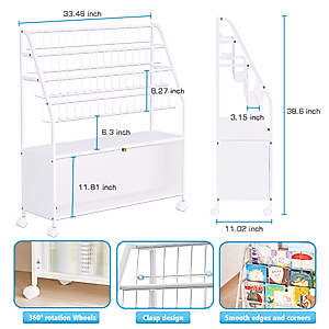 BXINREDA Kids Bookshelf and Toy Storage, White Book Shelf Rack Kids Bookcase Magazine Organizer for Kids Rooms Playroom Classroom or Bedroom