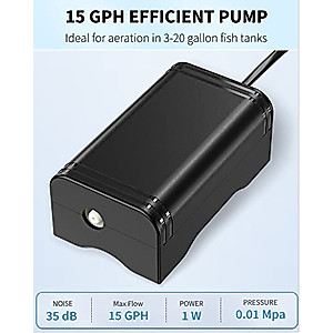 Pawfly Mini Aquarium Air Pump for 3-20 Gallon Nano Fish Tanks 15 GPH Oxygen Aerator Pump with Bracket Airline Tubing Air Stone Control Valve and Check Valve Accessories