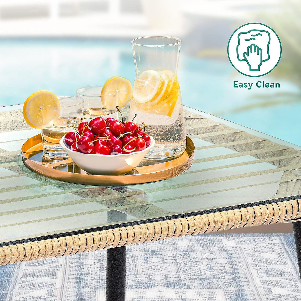 YITAHOME 2-Piece Patio Furniture Wicker Outdoor Loveseat, All-Weather Rattan Conversation for Backyard, Balcony and Deck with Soft Cushions and SideTable (Light Brown+Beige)