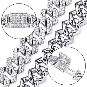TOPGRILLZ 14mm 6 Times 14K Gold Plated Iced out Lab Diamond Miami Cuban Link Bracelet for Men with Box Clasp Hip Hop (7, rhodium-plated)