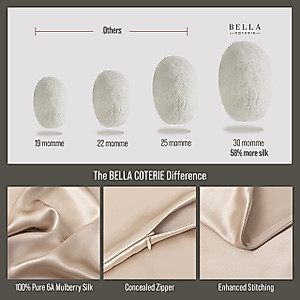 Bella Coterie Luxury Silk Pillowcase for Hair and Skin | 30 Momme | 100% Pure 6A Mulberry Silk | Super Soft | Perfectly Plush [Queen, Champagne]