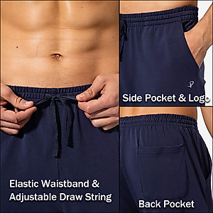 Pudolla Men's Cotton Yoga Sweatpants Athletic Lounge Pants Open Bottom Casual Jersey Pants for Men with Pockets (Navy Blue Large)