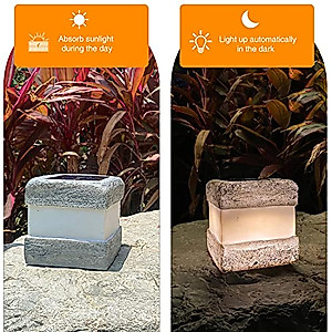 2 Pack Solar Garden Lights, Fake Rock Lights for Outdoor Pathway Yard, Solar Waterproof Decorative Rocks Lantern for Landscape Decor Gery