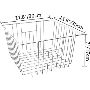Redrubbit Deep Refrigerator Freezer Baskets, Wire Storage Basket Bins Organizer Large Household with Handles for Kitchen, Pantry, Freezer, Cabinet, Closets, Set of 6, White