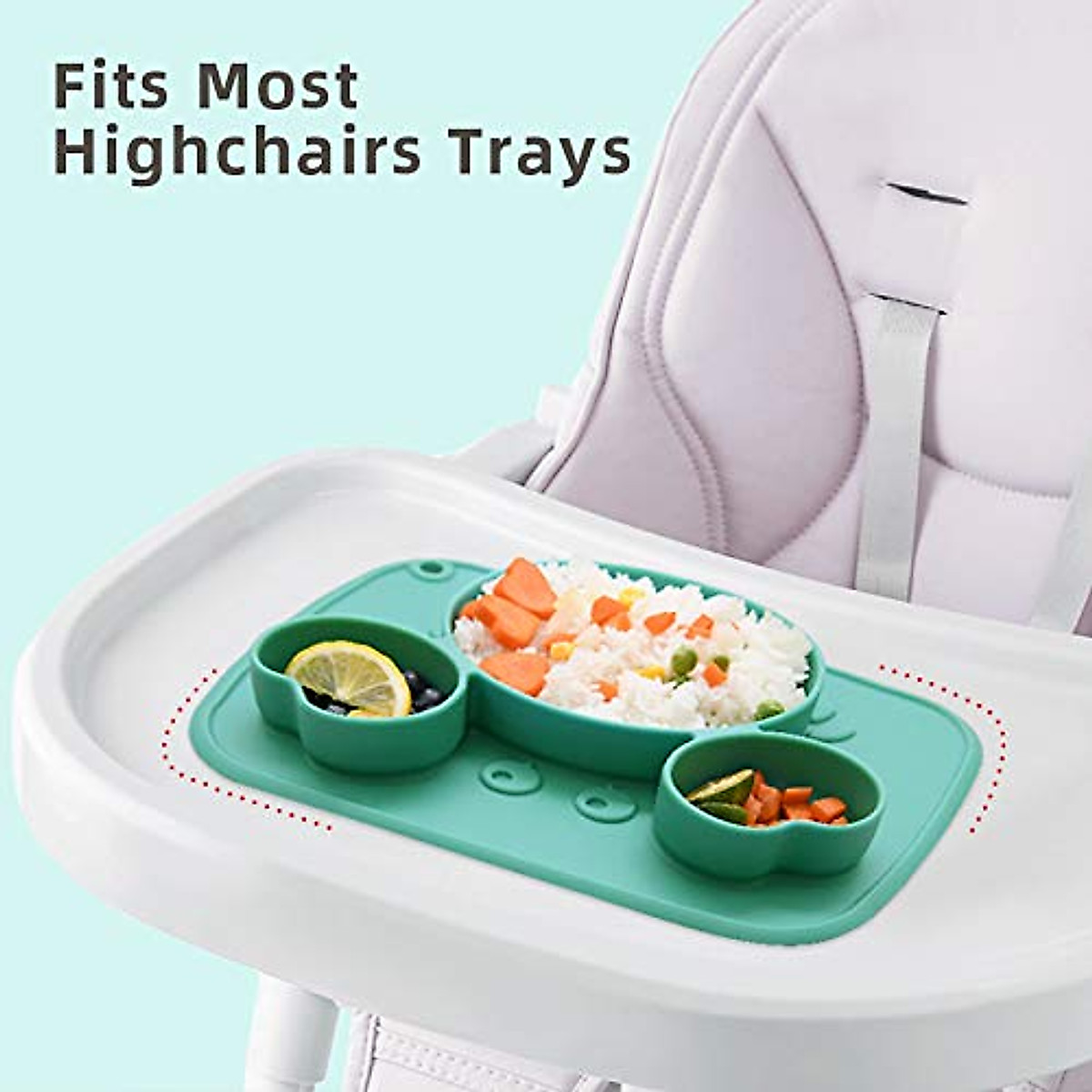 Baby Suction Plates, Non-Slip Feeding Placemat for Babies Infants Toddlers Kids Dishes, Stick to High Chair Trays and Table,Microwave Dishwasher Safe (Cute Crab, Baby Green)