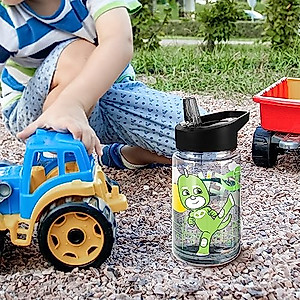 LOGOVISION PJ Masks Kids Tritan Plastic Water Bottle with Straw Lid and Handle, Reusable Tumbler for Toddlers, Unisex for Girls and Boys, 12oz, Big Gekko