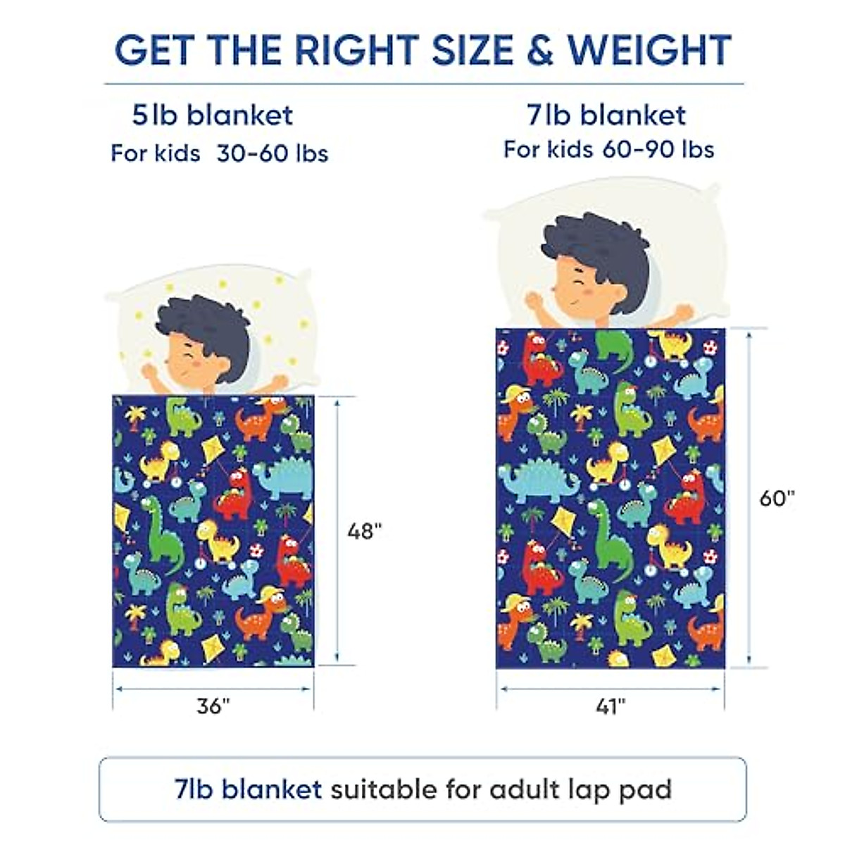 CHANDELLI JR Dinosaur Kids Weighted Blanket 36" x 48", 5 LB Weighted Blanket For Toddlers, 100% Cotton Soft Fabric Material, Premium Glass Beads, Heavy Blanket Good for Lap Blanket, Great Toddler Gift