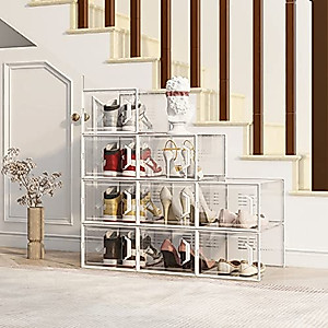 SEE SPRING XX-Large 12 Pack Shoe Storage Box, Clear Plastic Stackable Shoe Organizer for Closet, Space Saving Sneaker Shoe Rack Containers Bins Holders Fit up to Size 13 (Clear)