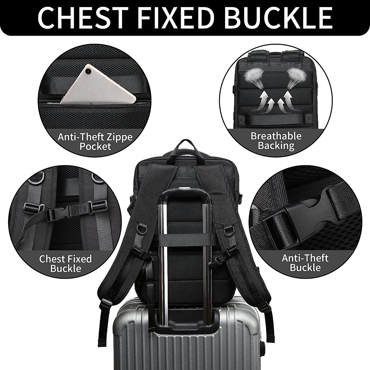 QOECI Waterproof Travel Backpack for Women Men, 44L Carry On Backpack with USB Charging Port, 17.3" Laptop Backpack, Personal Item Bag for Airlines Approved, Business Backpack Casual Daypack 1680D