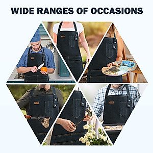 BICHIKEY Kitchen Cooking Apron for Women Men with Large Pockets, Adjustable Neck Strap Chef Apron, Perfect for Barber, BBQ, Waitress, Workshop, Gardening