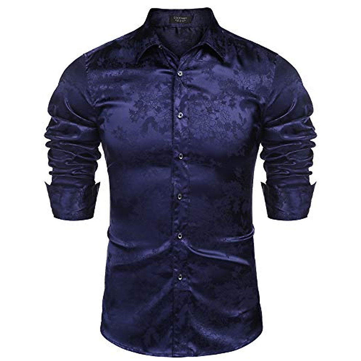 COOFANDY Mens Floral Rose Printed Long Sleeve Dress Shirts Prom Wedding Party Button Down Shirts (Deep blue)