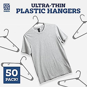 Zober Plastic Hangers 50 Pack - Gray Plastic Hangers - Space Saving Clothes Hangers for Shirts, Pants & for Everyday Use - Clothing Hangers with Hooks