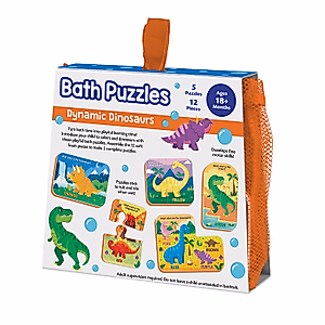 Peaceable Kingdom Dynamic Dinosaurs Bath Puzzles - Bath Toys for Toddlers – Foam Bath Puzzles for Kids Ages 18 Months+ - Boost Fine Motor Skills (17 Pieces, 5 Puzzles)