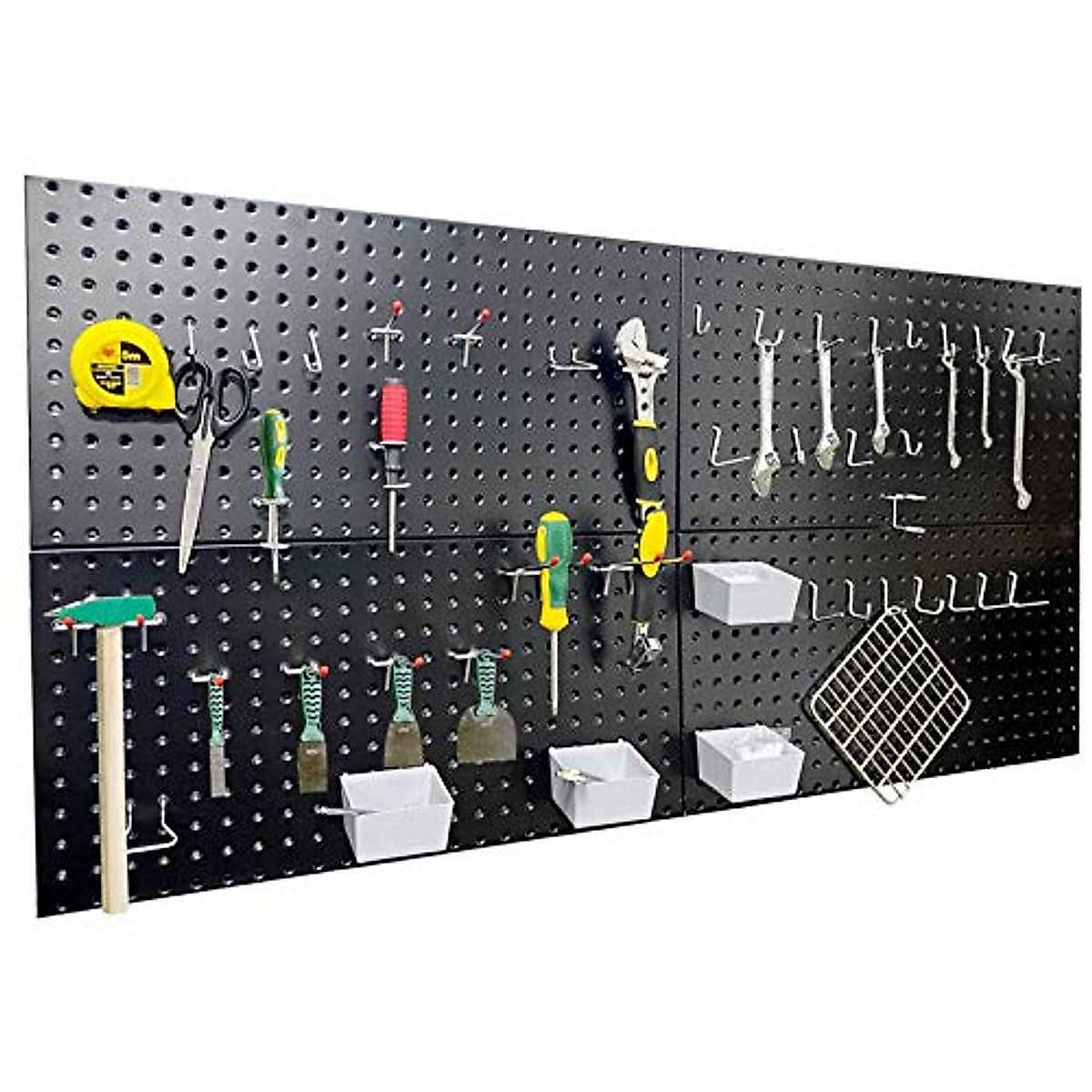 Wallmaster 8-Bin Storage Bins Garage Rack System & 48pcs Pegboard Hooks Set Pegboard Tool Organizer