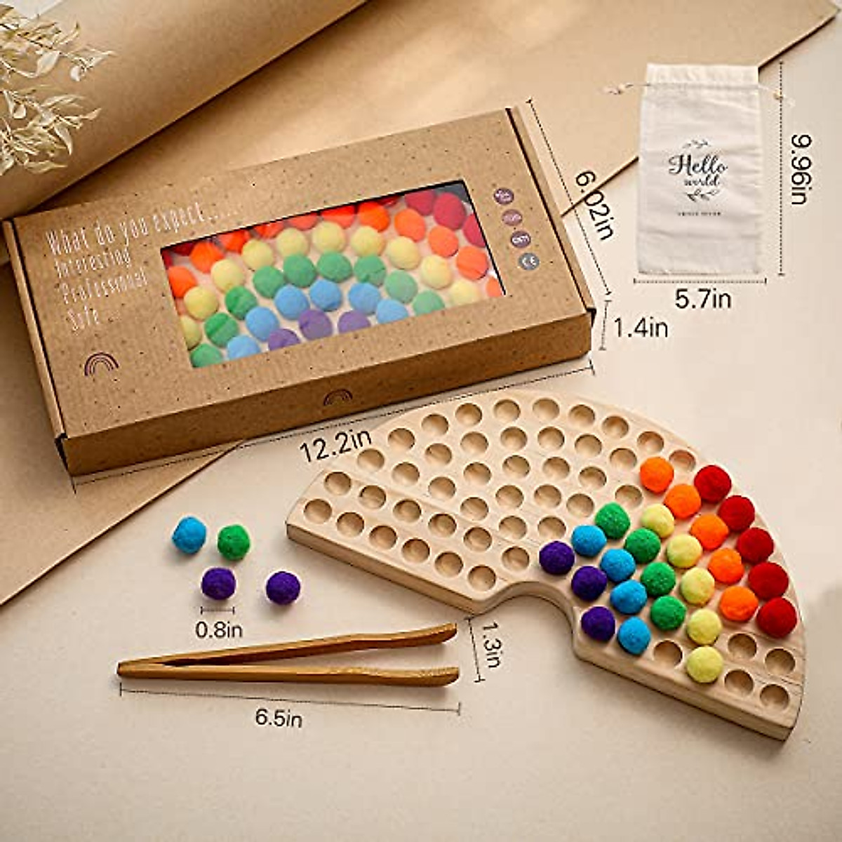 bopoobo Wooden Peg Board Beads Game Rainbow Clip Bead Puzzle Montessori Sorting Toys Counting Matching Game Beads Early Education Board Game Fine Motor Skill Montessori Toys for Toddlers
