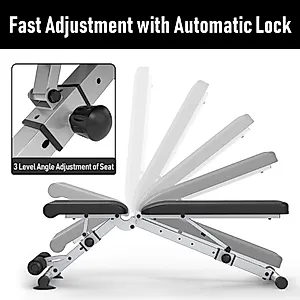 leikefitness Adjustable Weight Bench Foldable Workout Exercise Bench with Automatic Lock for Upright Incline Decline and Flat Full Body Exercise (GM5809(BLACK))