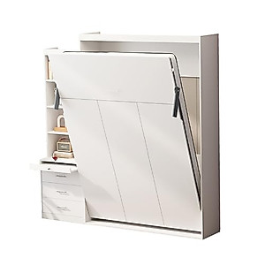 WOXYX Full Size Murphy Bed with Shelf and Drawers, Mordern Design Multifunctional Foldable Platform Bedframe Gas Struts,White