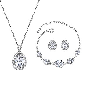 Bridesmaid Jewelry Set for Women,18K Gold & Silver & Rose Gold Pendant Necklace Earrings Bracelet Set,Dainty Gift for Wedding/Proposal/Party/Prom/Anniversary