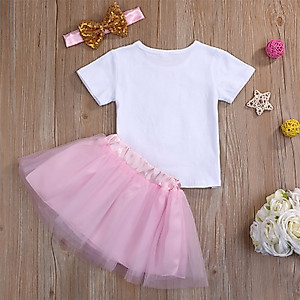 GRNSHTS Toddler Baby Kid Girls Big Sister Outfits Short Sleeve T-Shirt Top+Tutu Skirt with Headband Clothing Set (Pink, 2-3T)