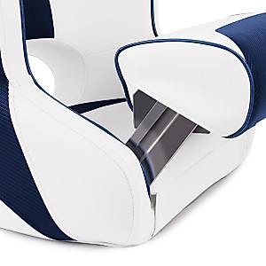Leader Accessories Two Tone Captains Bucket Seat Boat Seat Premium Sports Flip Up Boat Seat(White/Blue,Blue Piping)