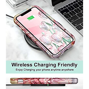 Btscase Compatible with iPhone XR Case, [5 in 1] with 2 Pack Screen Protector + 2 Pack Camera Lens Protector, Stylish Marble Full Body Three Layer Rugged Shockproof Protective Cover, Rose Gold