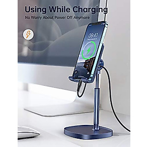 LISEN Cell Phone Stand,Angle Height Adjustable Stable Cell Phone Stand for Desk,Sturdy Aluminum Metal Phone Holder (Blue)