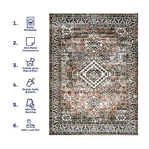 nuLOOM Bowie Machine Washable Tribal Pattern Runner Rug, 2' 6" x 8', Rust