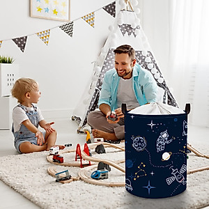 Clastyle 45L Spaceships Rocket Astronaut Nursery Hamper Outer Space Planet Clothes Toys Storage Basket with Drawstring