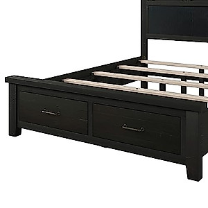 Queen Size Platform Bed, Wood Platform Beds with Two Storage Drawers & Headboard Rustic Farmhouse Style Wood Bed Frame Queen for Bed Room, No Box Spring Needed (Black)