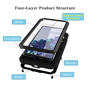 LOVE MEI Military Rugged Case For Samsung Galaxy S20 FE 5G, with Tempered Glass Screen Protector, Shockproof Dustproof Scratch Proof Hybrid Metal and Silicone Gel Heavy Duty Full Body Cover for S20 FE