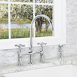 Vintage Tub & Bath Gooseneck Bridge Style Kitchen Faucet - Metal Cross Handles