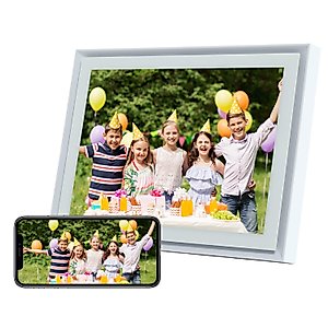 AEEZO WiFi Digital Picture Frame 10 Inch IPS Touch Screen FHD 2K Display Smart Cloud Photo Frame with 16GB Storage, Easy Setup to Share Photos & Videos, Auto-Rotate Frame (White)