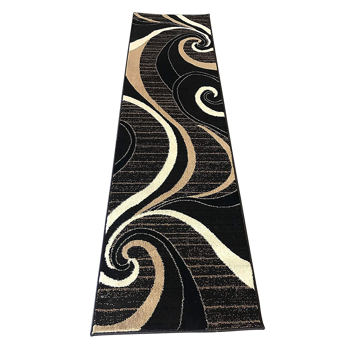 Modern Runner Contemporary Area Rug Dark Brown Black Beige Carpet King Design 344 (2 Feet X 7 Feet 3 Inch )