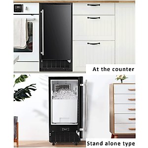 Joy Pebble Commercial Cube Ice Maker，Built-in Ice Maker Machine, 80lbs/Day, 40 Ice Cubes/Cycle, Reversible Door, Drain Pump, 24H Timer & Self-Cleaning, Under Counter Ice Cube Machine for Home, Black