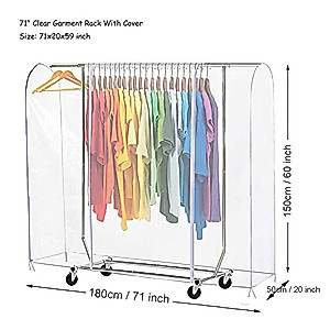 71" Garment Bags For Hanging Clothes, Garment Bag, Clear Garment Rack Cover, Clothes Rack Cover For Storage,Hanging Clothes Storage Wardrobe Bag Sealed Clothes Cover For Coats Suits Sweaters Dresses