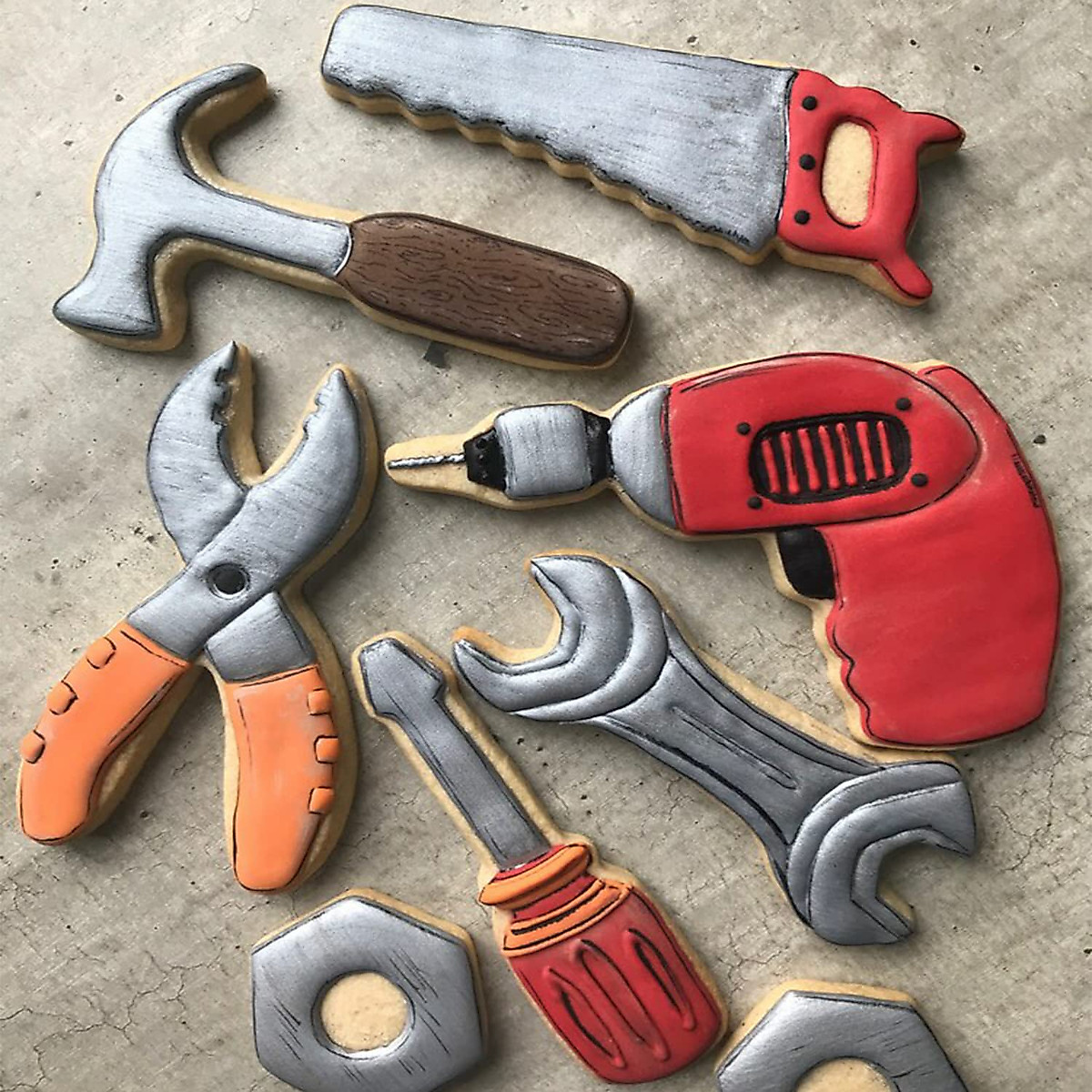 LILIAO Cookie Cutters Construction Tools Cookie Cutter Set, 6 Pcs, Hammer, Wrench, Screwdriver, Pliers, Electric Saw and Drill, Stainless Steel