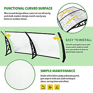40 inch x 80 inch Window Awning Door Canopy Polycarbonate Cover Outdoor Front Door Patio Sun Shetter