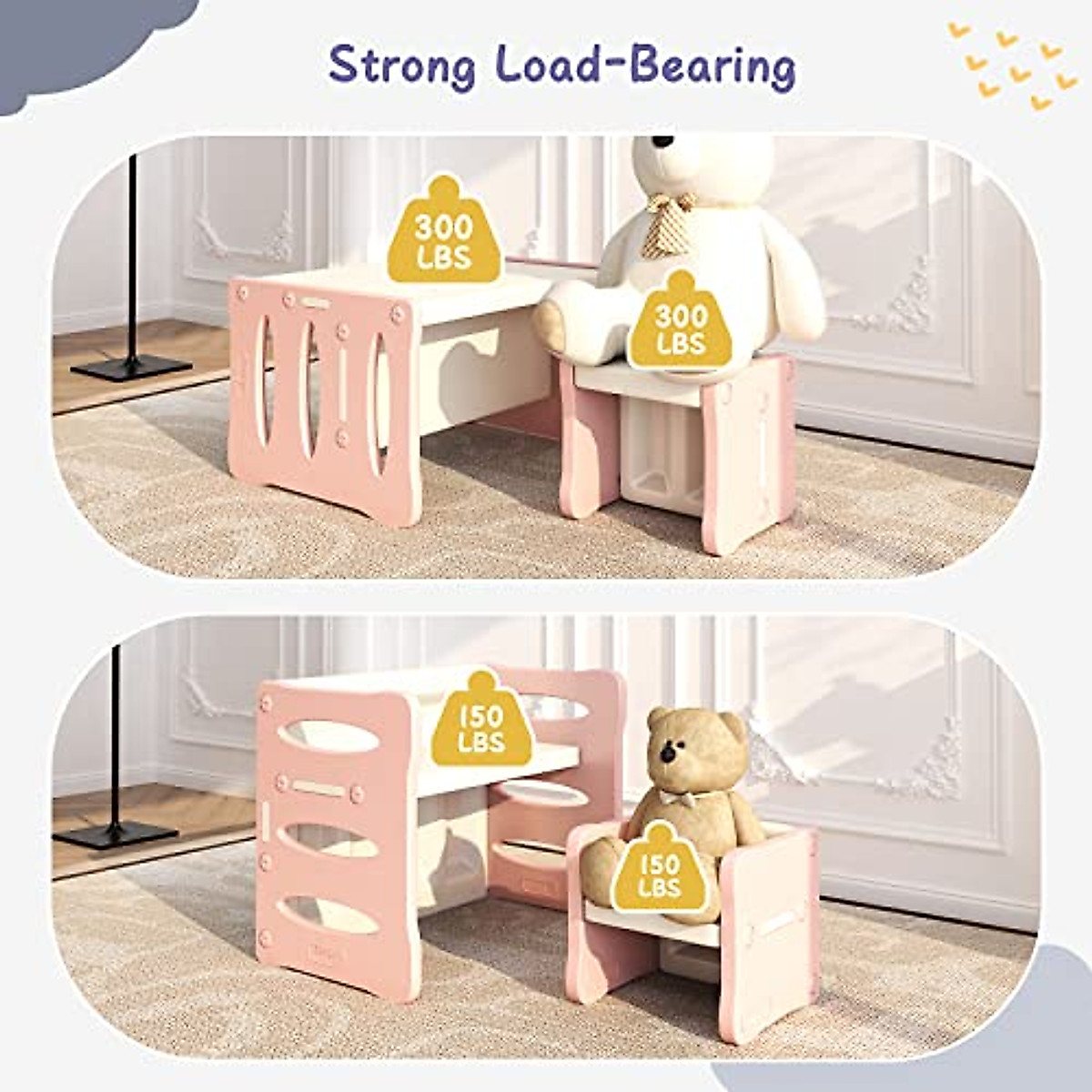 BanaSuper Kid's Table and 2 Chairs Set Plastic Activity Table for Toddlers Children Desk Ideal for Arts & Crafts Snack Time Homeschooling Homework Gift for Boy & Girl(Pink with 2 Chairs Set)