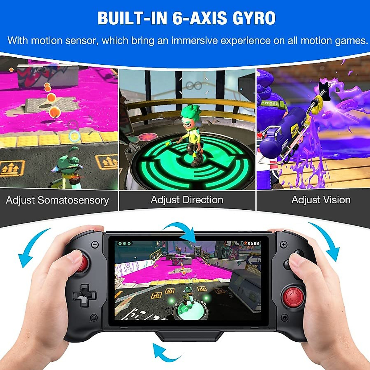 NinjaPlusOX Switch Controller for Nintendo Switch, Switch Pro Controller Wired Connection With Gyro Sensor, Double Vibration and Screenshot Functions, 6 PCS Replacement Joystick Caps
