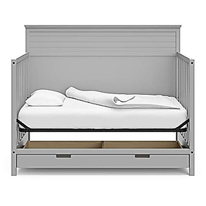STORKCRAFT Homestead 5-in-1 Convertible Crib with Drawer (Pebble Gray) – GREENGUARD Gold Certified, Crib with Drawer Combo, Includes Nursery Storage Drawer, Converts to Toddler Bed and Full-Size Bed