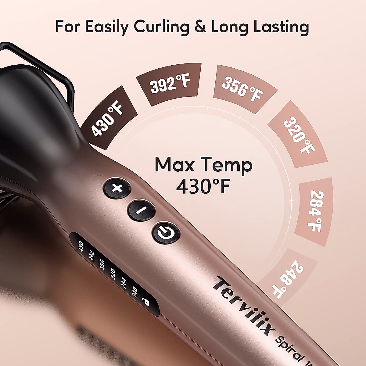 Terviiix Bubble Curling Wand, Spiral Curling Iron for Tight & Loose Curls, Curling Wand for Long Hair, Ceramic Long Barrel Wand Curler for Fine Hair, Instant Heat to Max 430°F, with Glove & Clips