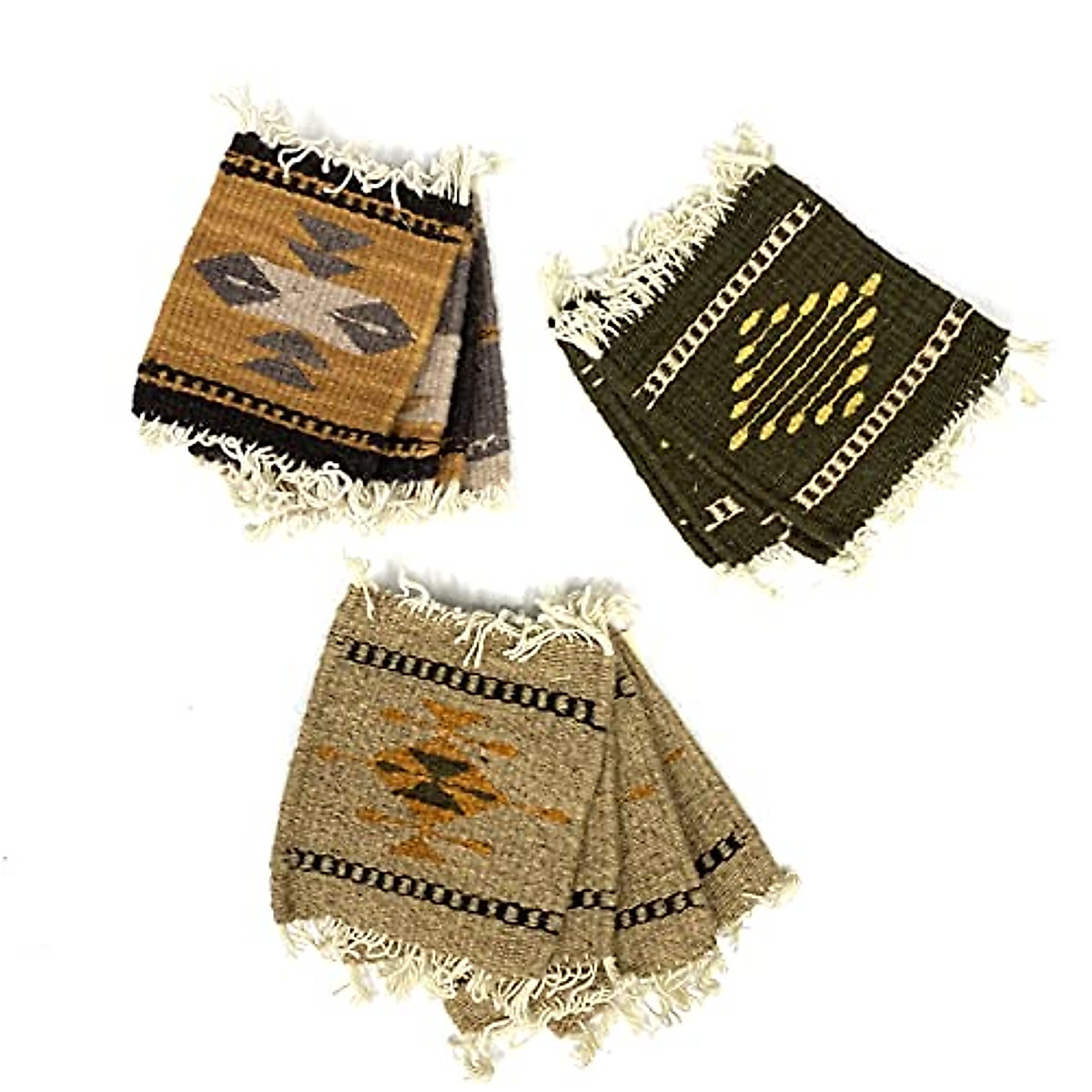 Woven Wool Coaster Teotitlan Oaxca Mexico Set 4 Assorted Colors and Patterns